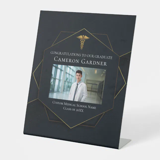 Chic Medical School Photo Graduation Party Welcome Pedestal Sign | Zazzle