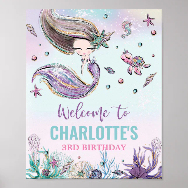 Chic Mermaid Birthday Under the Sea Welcome Sign | Zazzle