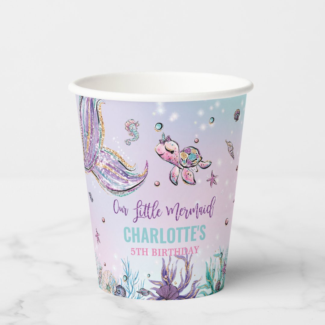 Chic Mermaid Tail Under the Sea Birthday Party Paper Cups | Zazzle