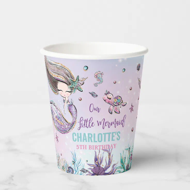 Chic Mermaid Under the Sea Birthday Pool Party Paper Cups | Zazzle