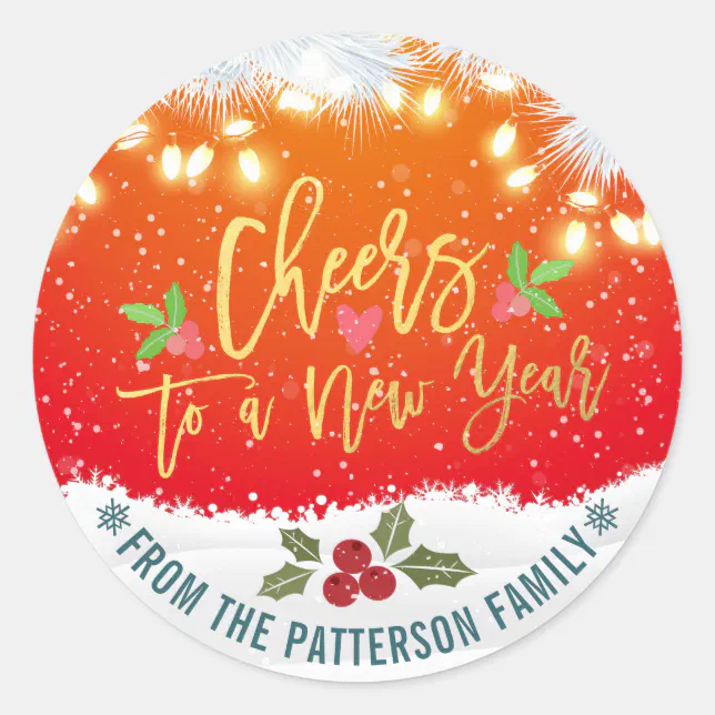 Chic Merry Christmas Cheers to A New Year Greeting Classic Round ...