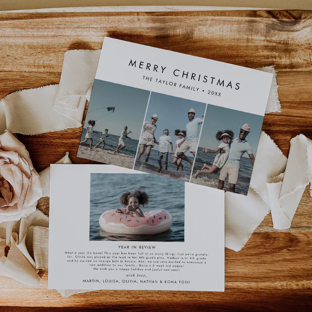 Chic Merry Christmas Year In Review 4 Photo Holiday Card | Zazzle