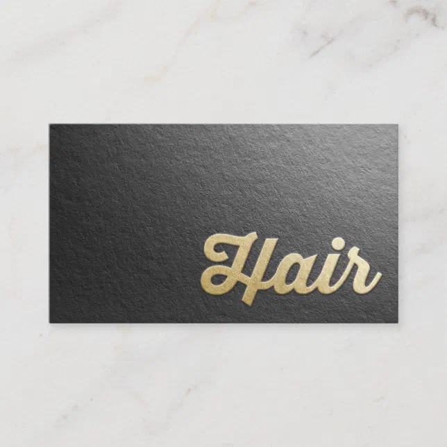 Chic Minimal Black Gold Embossed Text Hair Stylist Appointment Card ...
