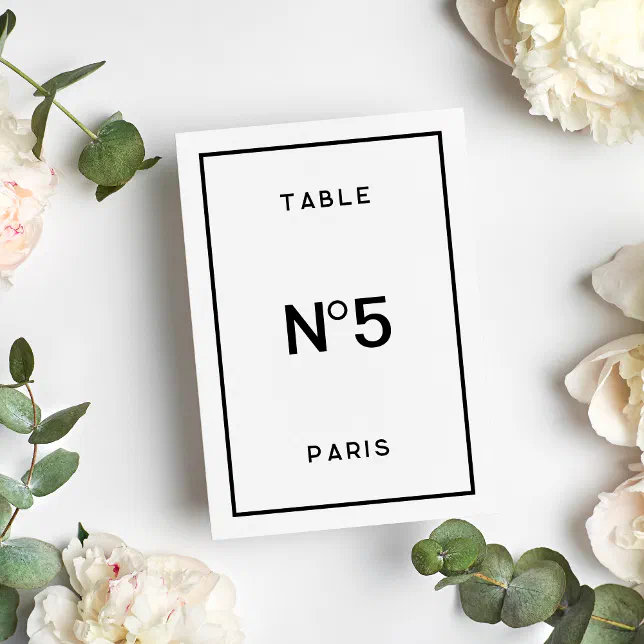 Chic Minimal French Black & White Wedding Table Number | Zazzle