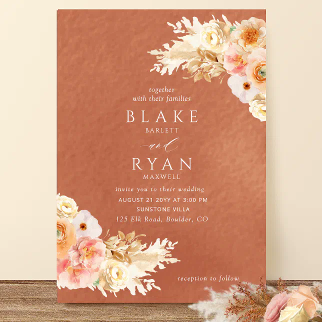Chic, Minimal Terracotta Peach Blush Cream Wedding Invitation | Zazzle