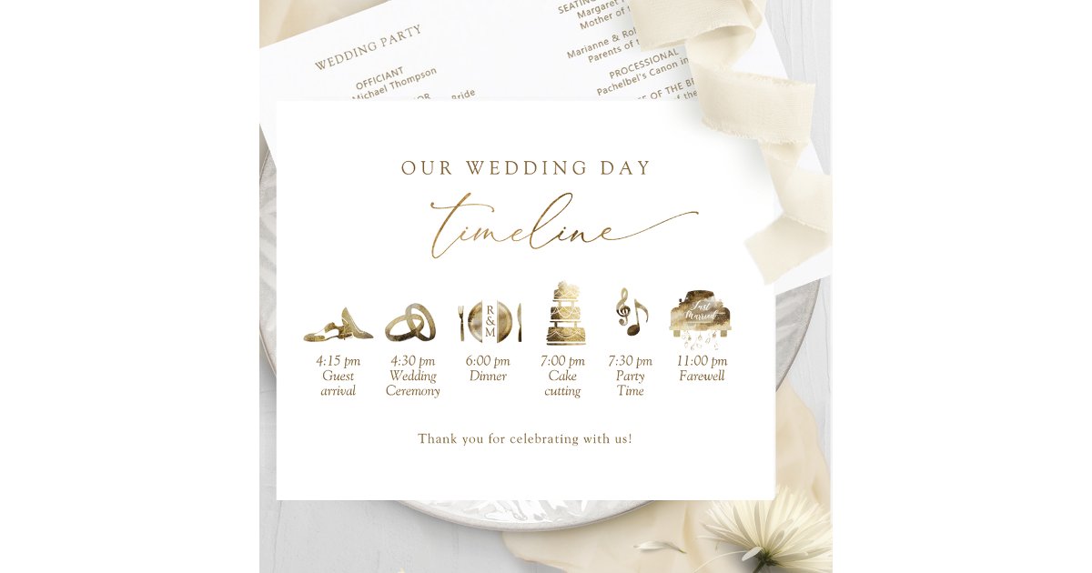 Chic Minimal Wedding Program Timeline in Gold | Zazzle