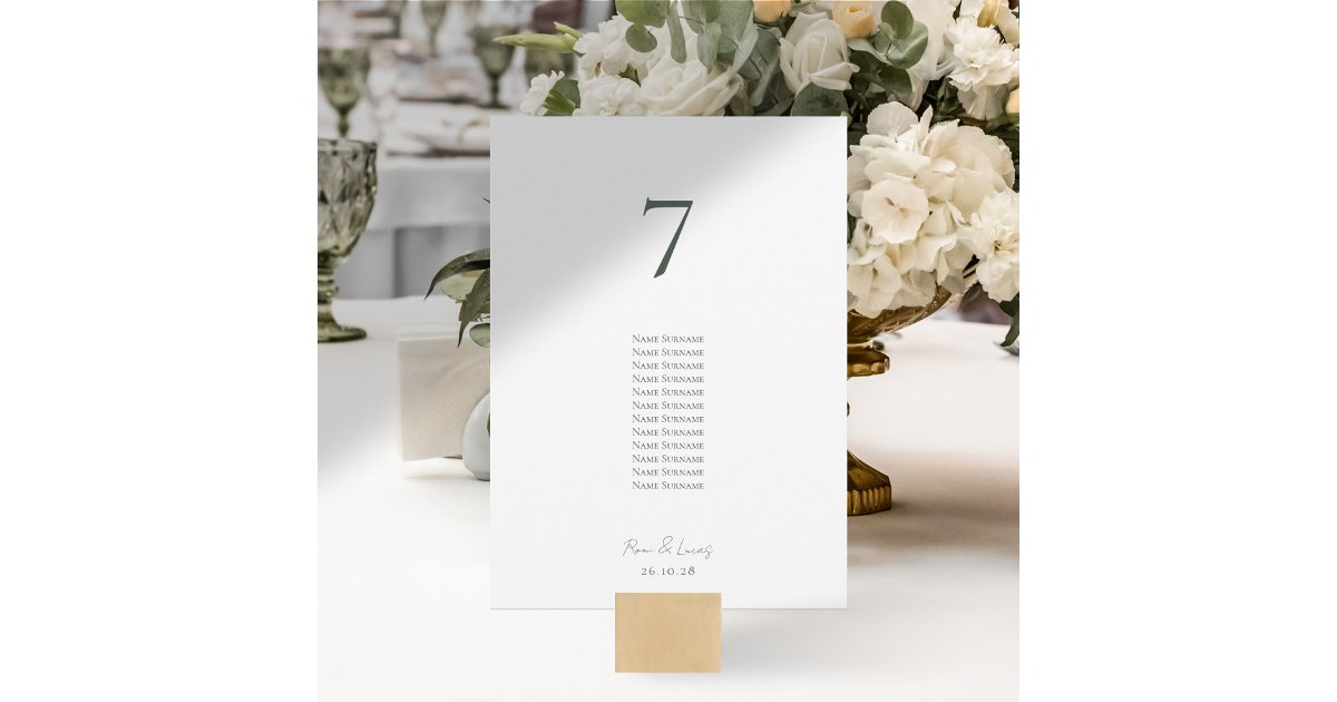 Chic Minimal Wedding Table Number & Guest List | Zazzle