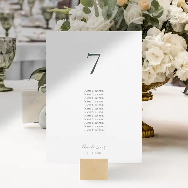Chic Minimal Wedding Table Number & Guest List | Zazzle