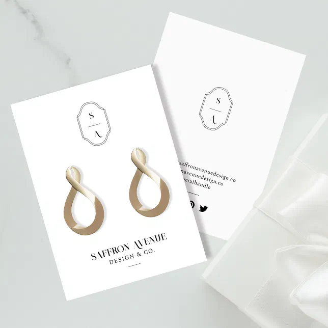Chic Minimal White Custom Monogram Earring Display Business Card | Zazzle