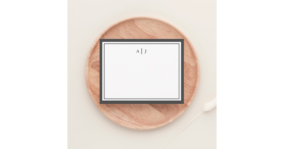 Chic Minimalist Ash Black Two Border Monogram Note Card | Zazzle