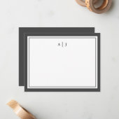 Chic Minimalist Ash Black Two Border Monogram Note Card | Zazzle