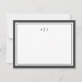 Chic Minimalist Ash Black Two Border Monogram Note Card | Zazzle