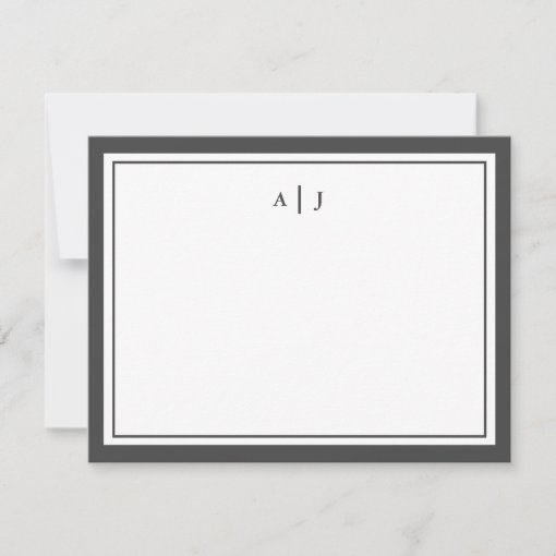 Chic Minimalist Ash Black Two Border Monogram Note Card | Zazzle