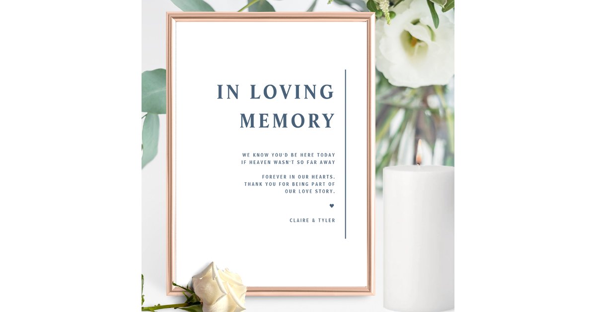 Chic Minimalist In Loving Memory Blue Wedding Sign | Zazzle