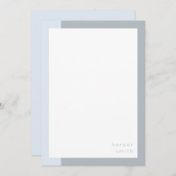 Chic Minimalist Personalized Name Blue Gray Note Card | Zazzle