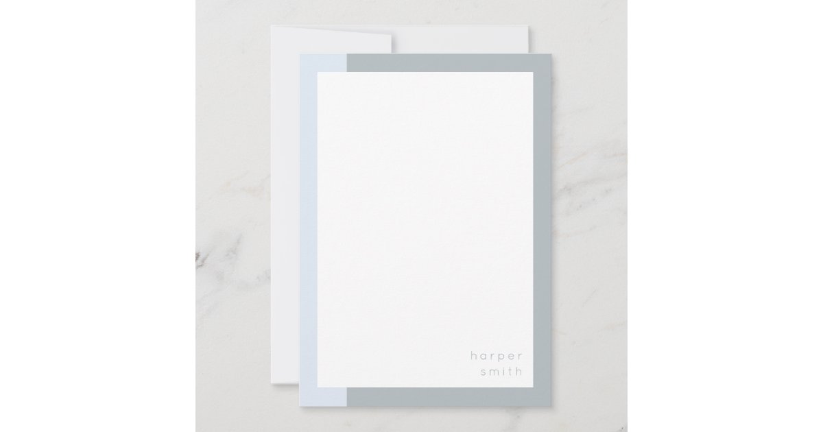 Chic Minimalist Personalized Name Blue Gray Note Card | Zazzle