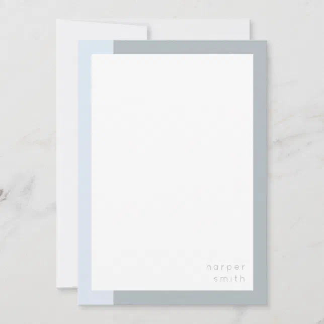 Chic Minimalist Personalized Name Blue Gray Note Card | Zazzle