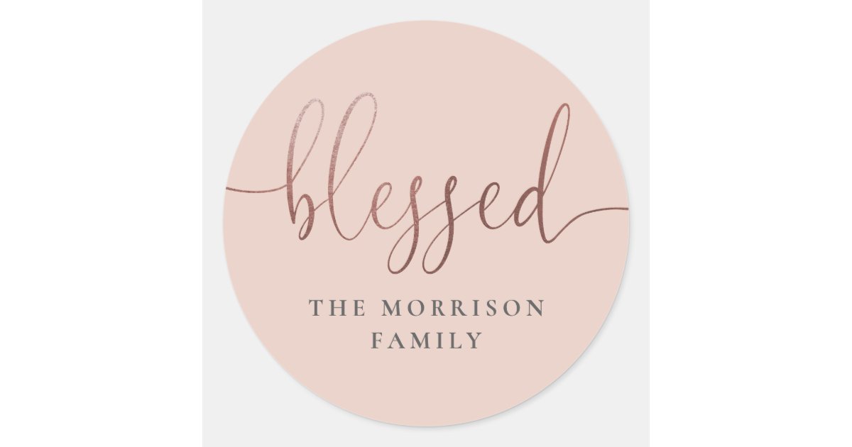 Chic Minimalist Rose Gold Foil Blessed Christmas Classic Round Sticker ...