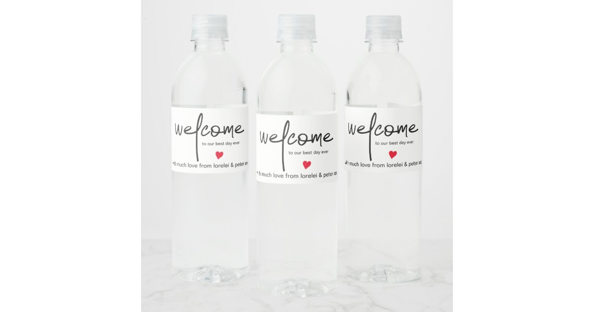 Chic Minimalist Typography With Cute Heart Motif Water Bottle Label ...
