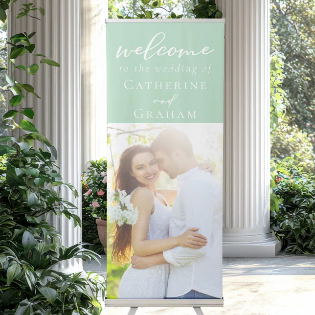 Chic Mint Green Couple Photo Wedding Retractable Banner | Zazzle