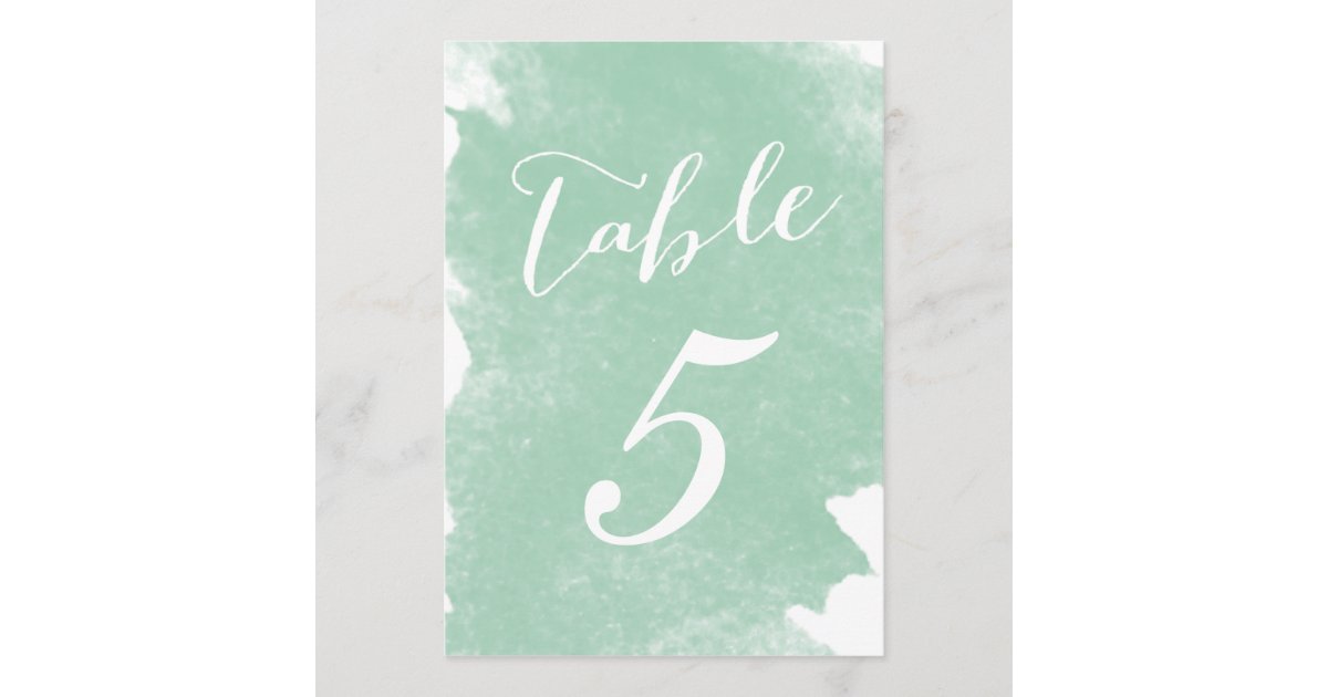 CHIC MINT GREEN WATERCOLOR TABLE NUMBER CARDS | Zazzle.com
