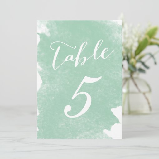 CHIC MINT GREEN WATERCOLOR TABLE NUMBER CARDS | Zazzle