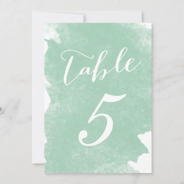 CHIC MINT GREEN WATERCOLOR TABLE NUMBER CARDS | Zazzle