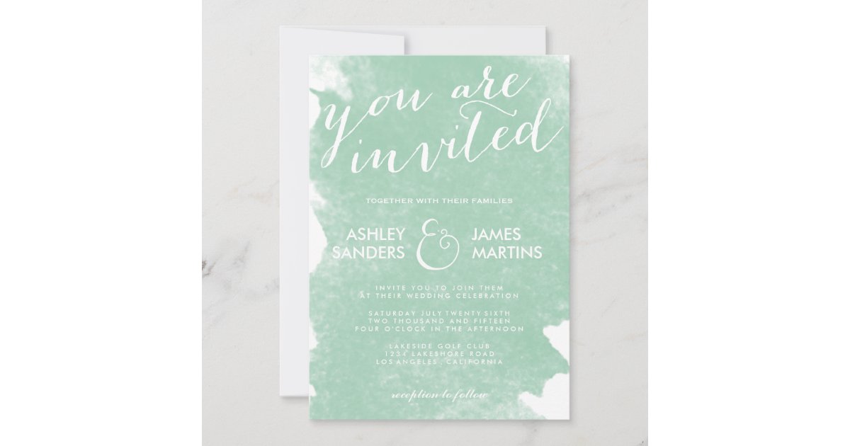 CHIC MINT GREEN WATERCOLOR WEDDING INVITATION | Zazzle