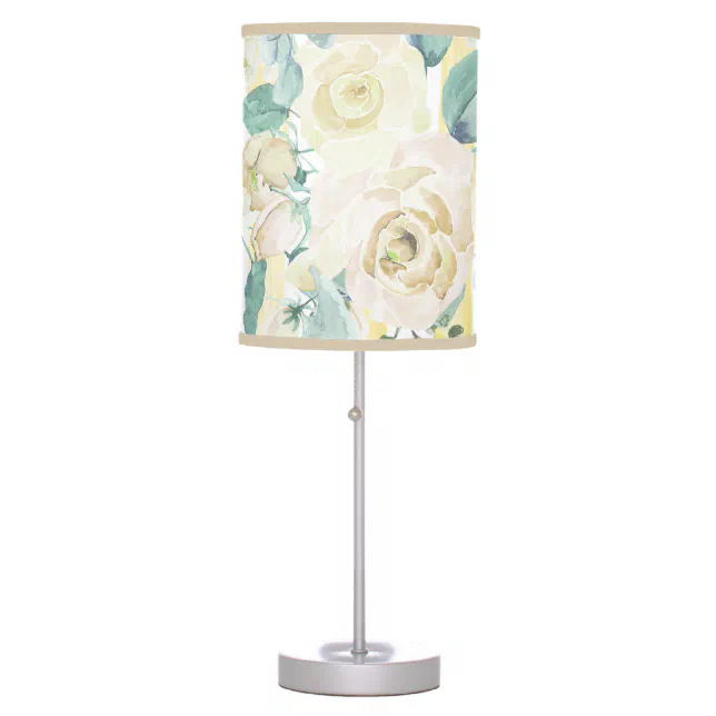 Chic mint green yellow blue watercolor floral table lamp | Zazzle