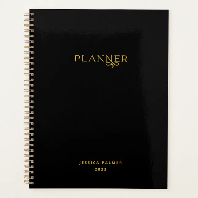 Chic Modern Black Gold Personalized Name Planner | Zazzle