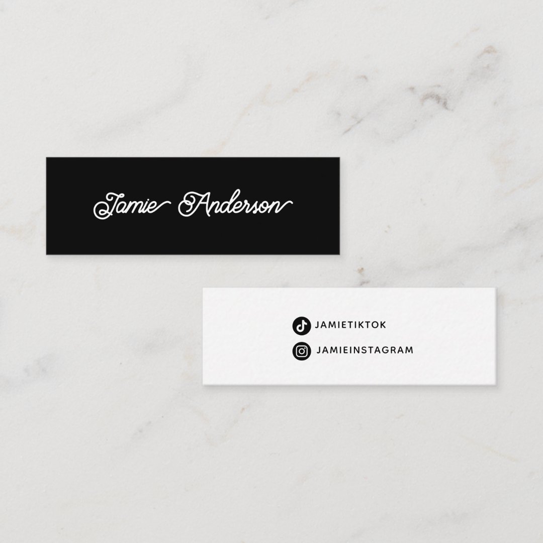 Chic Modern Black Script Social Media Influencer Mini Business Card ...