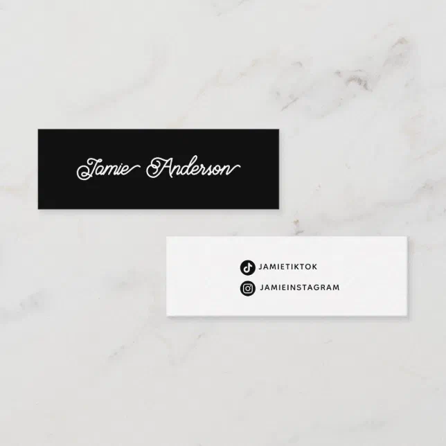 Chic Modern Black Script Social Media Influencer Mini Business Card ...