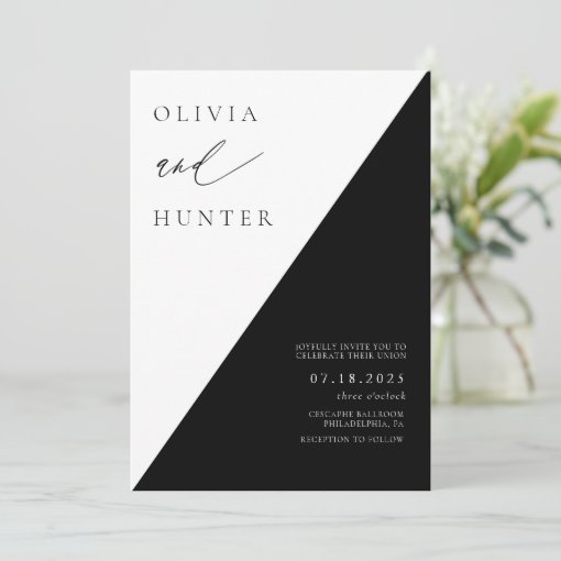 Chic Modern Black & White Wedding Invitation | Zazzle