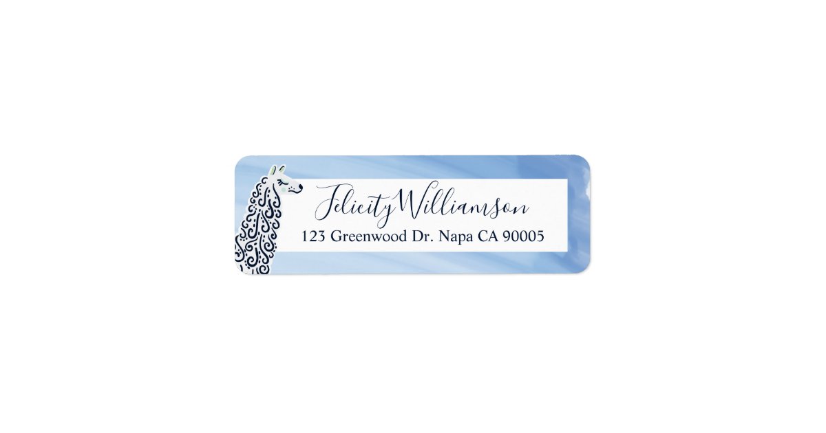 Chic, Modern Blue Watercolor & Llama Illustration Label | Zazzle