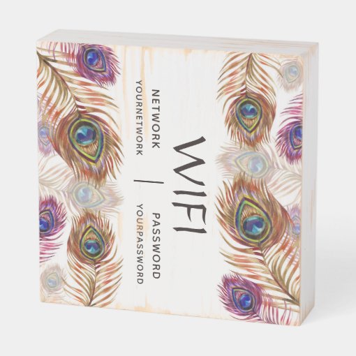 Chic Modern Boho Feather Bohemian Wifi Password Wooden Box Sign | Zazzle