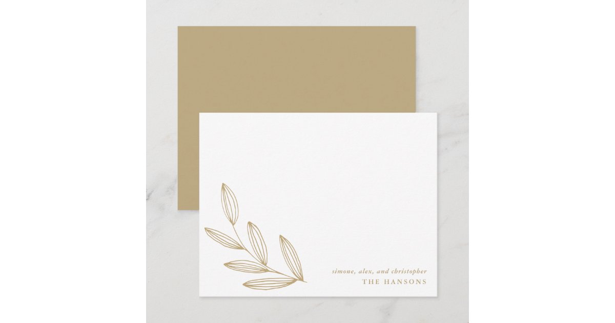 Chic Modern Botanical Sprout Tan Cream and White Note Card | Zazzle