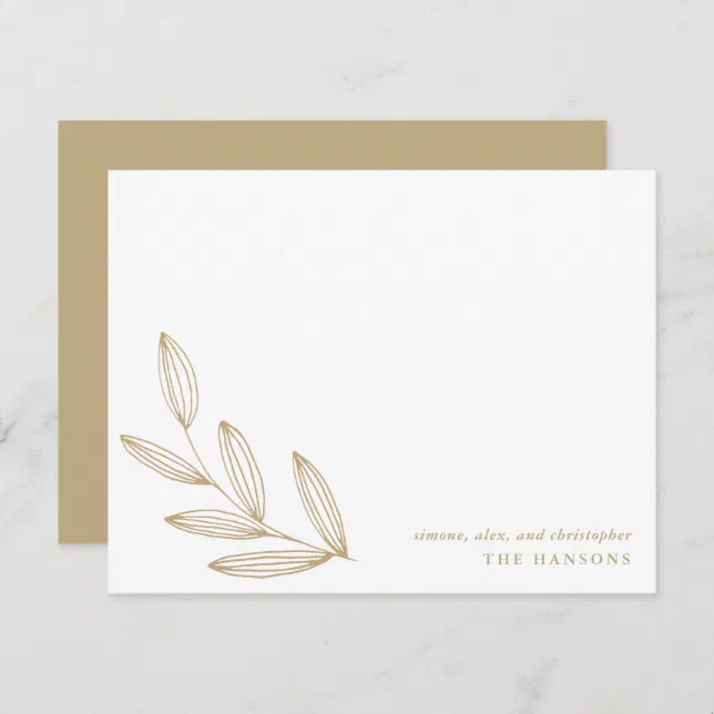 Chic Modern Botanical Sprout Tan Cream and White Note Card | Zazzle