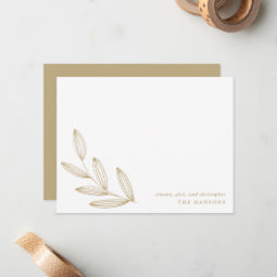 Chic Modern Botanical Sprout Tan Cream and White Note Card | Zazzle