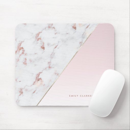 Chic Modern Chic Rose Gold Marble and Pink Custom Mouse Pad | Zazzle