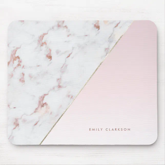 Chic Modern Chic Rose Gold Marble and Pink Custom Mouse Pad | Zazzle