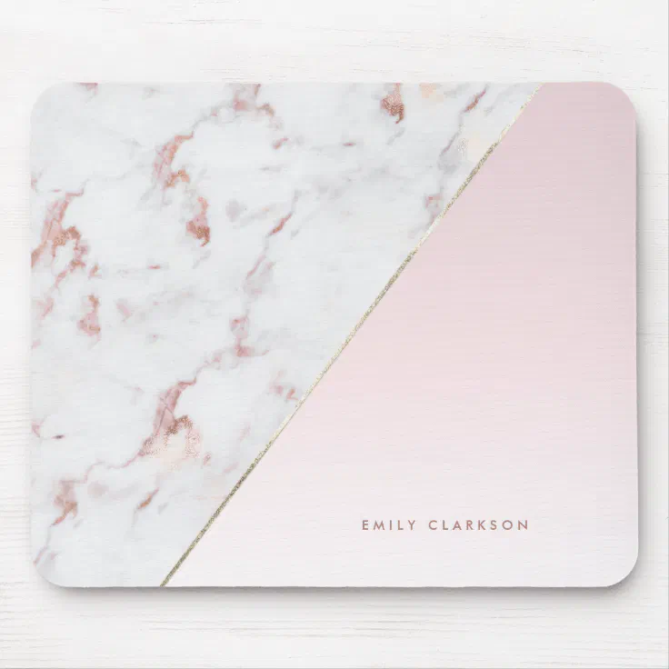 Chic Modern Chic Rose Gold Marble and Pink Custom Mouse Pad | Zazzle
