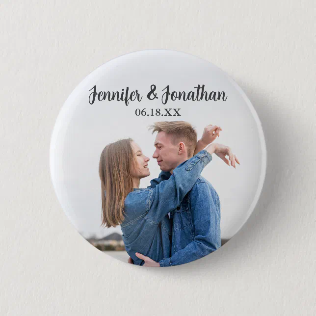 Chic Modern Couple Photo Wedding Guest Button | Zazzle