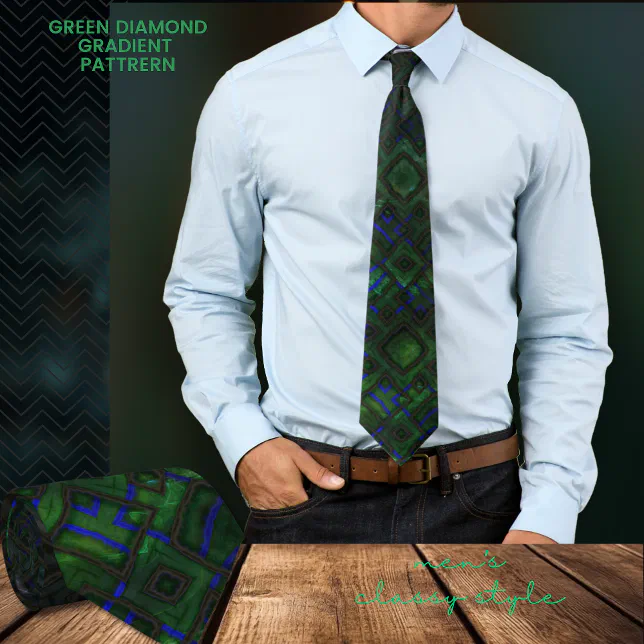 Chic Modern Green Diamond Gradient Pattern Neck Tie | Zazzle