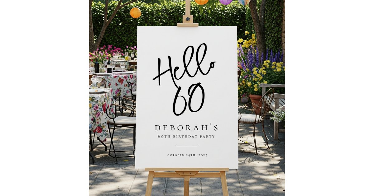 Chic Modern "Hello 60" Birthday Party Welcome Sign | Zazzle
