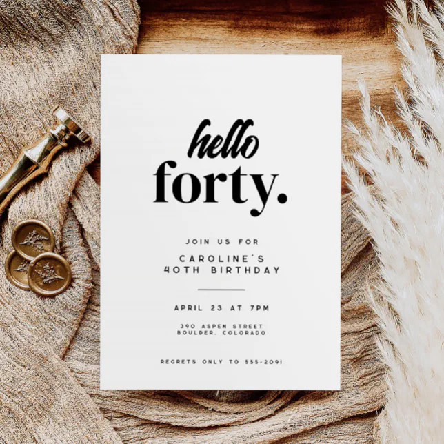 Chic Modern Hello Forty 40th Birthday Party Invitation | Zazzle