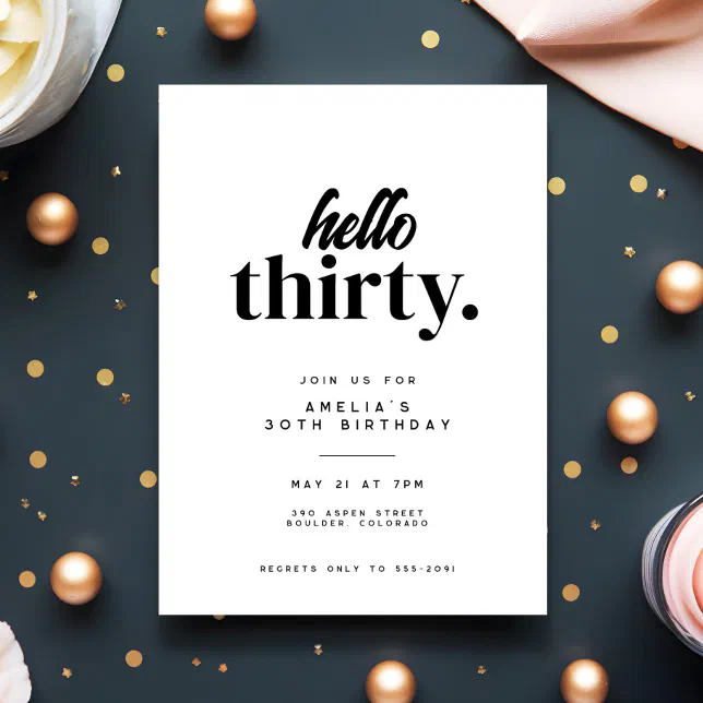 Chic Modern Hello Thirty 30th Birthday Party Invitation | Zazzle