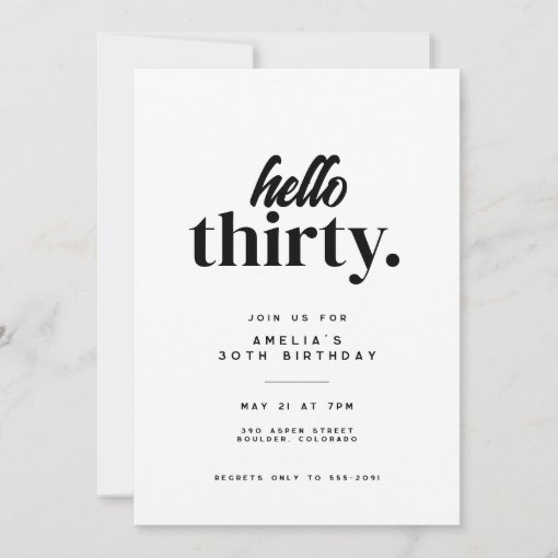 Chic Modern Hello Thirty 30th Birthday Party Invitation | Zazzle