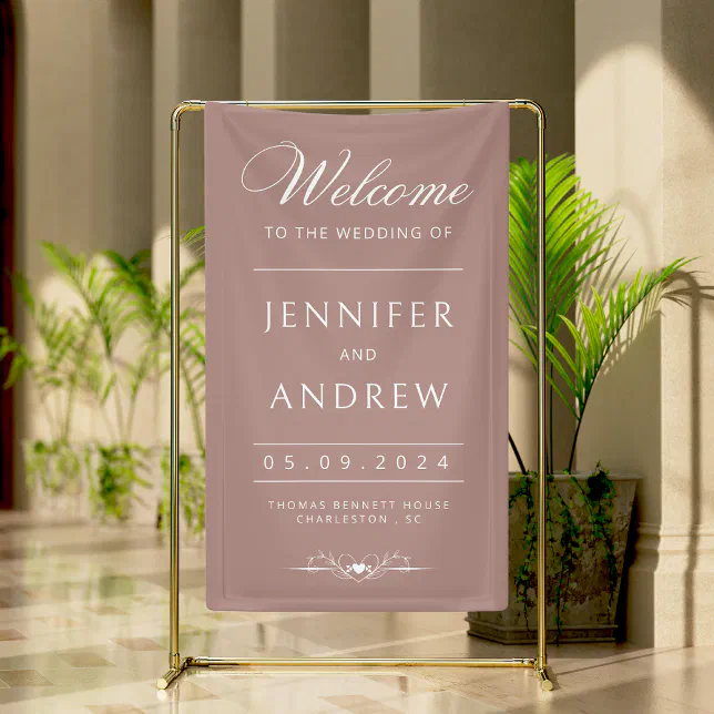 Chic, Modern, Minimal Dusty Rose Wedding Welcome Banner | Zazzle