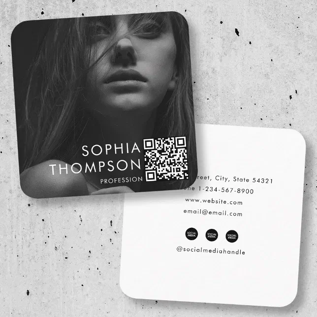 Chic Modern Minimalist QR Code Professional Photo Square Business Card ...