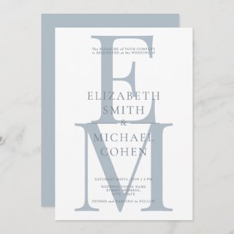 Chic Modern Monogram Initial Dusty Blue Wedding Invitation | Zazzle